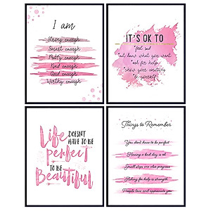 Yellowbird Art & Design Inspirational Quotes Wall Decor - Pink Motivational poster Set - Positive Affirmations Wall Art - Encouraging Gift for Women Girls - I Am - Inspiring Wall Art - UNFRAMED 8x10