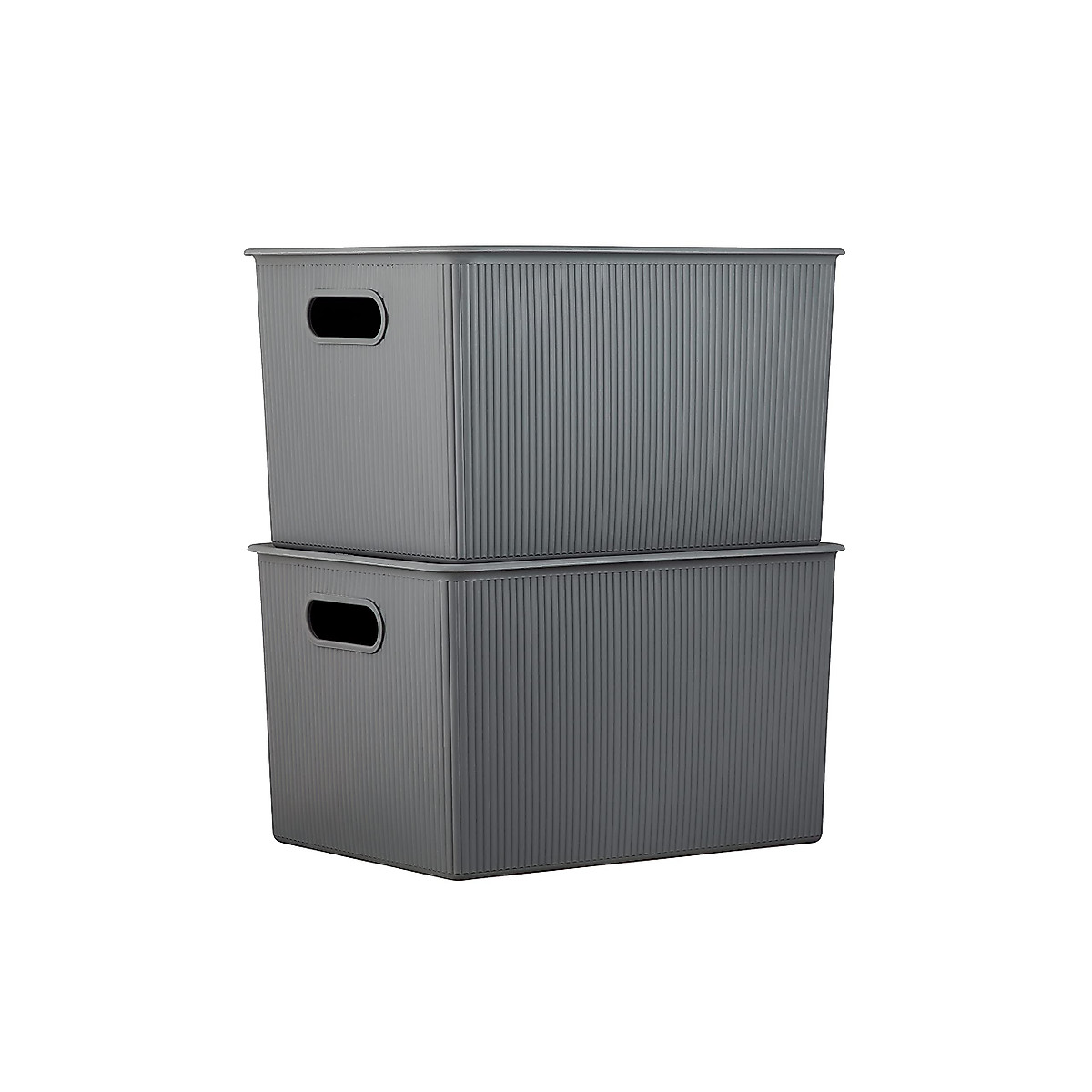 Superio Ribbed Collection - Decorative Plastic Lidded Home Storage Bins Organizer Baskets, X-Large Grey (1 Pack - 22 Liter) Stackable Container Box, for Organizing Closet Shelves Drawer Shelf