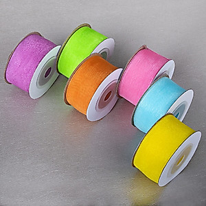 SOFIRE 6 Spools Sheer Chiffon Organza Ribbon - 1 Inch Wide 60 Yards for Crafts, Gift Wrapping, Summer