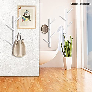 OFOEKV 4 Hooks Hanging Pegs Coat Rack Modern Wall Mounted Coat and Hat Rack | Wood Hook Wall Decor Hanger hat Stand for Bedroom and Bathroom，Heavy Duty Easy Assembly (3 Pack White)