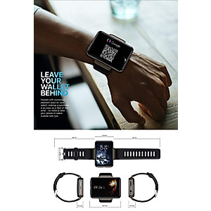 Rainbuvvy DM101 4G Smart Watch for Men 2.41" Display Android 7.1 1GB RAM 16GB ROM 2080mAh Watch Phone with Face ID Dual Camera Bluetooth GPS IP67 Waterproof Smartwatch (Black - 1GB+16GB)