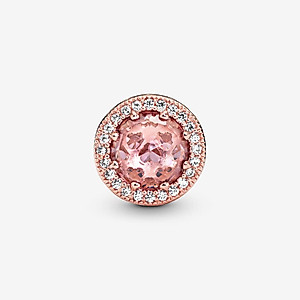 Pink Radient Crystal Rose Gold Plated 925 Sterling Sliver Crystal Pave Charm