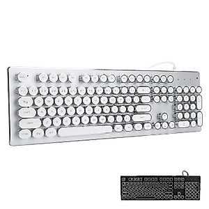 Computer Gaming Keyboard Retro Wired Gaming Mechanical Keyboard Key Portable Keyboard Click with 104 Keys Mixed Light Ergonomic Design Gaming Keyboard(White)
