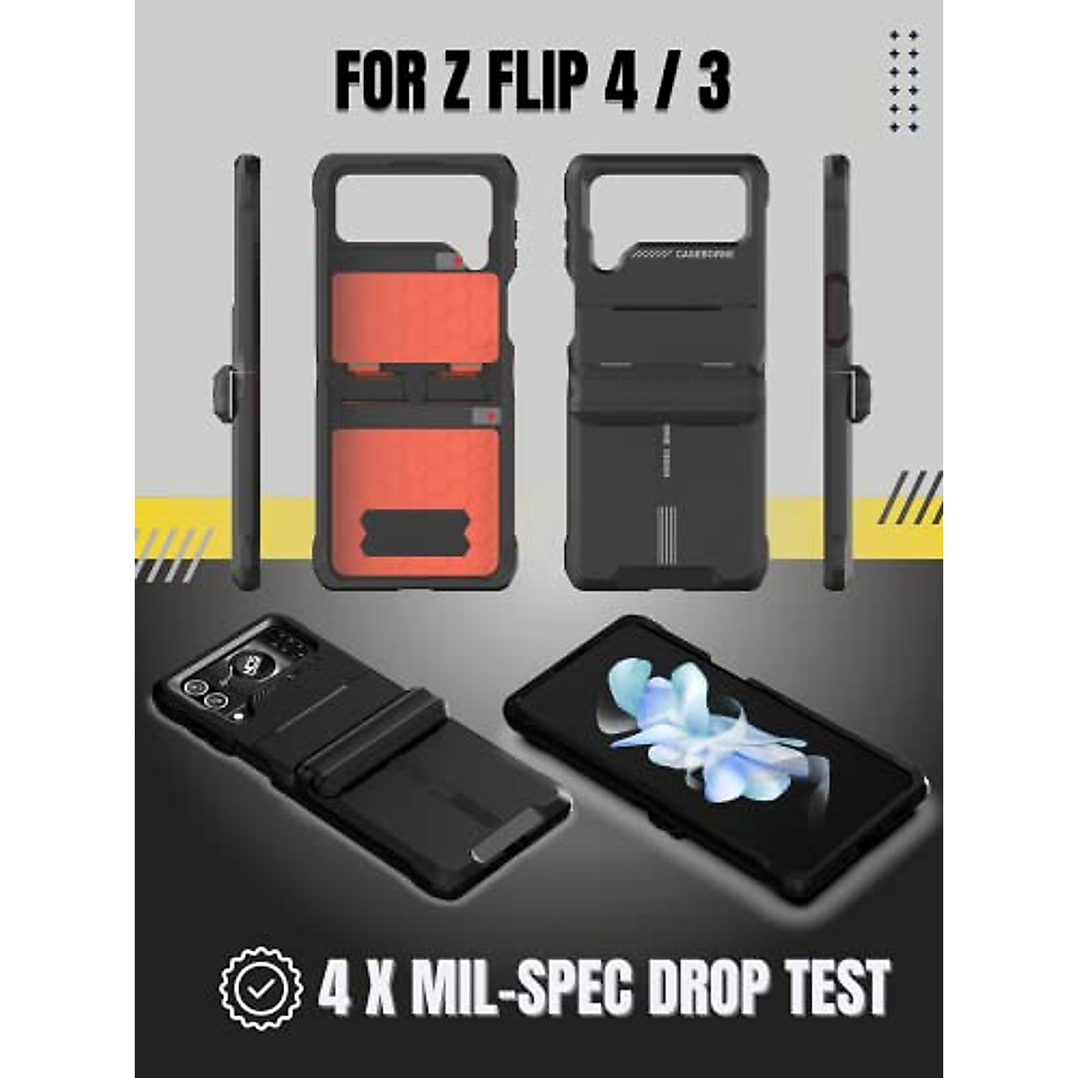 CaseBorne V Compatible with Samsung Galaxy Z Flip 4 Case/Flip 3 Case - Rugged Protective Case with Semi-Auto Hinger Cover, Full Body Multi-Layer Cover (Black)