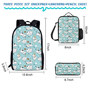 Cat Cute Aesthetic Backpack Set for Elementary School Student, Lightweight Classic Backpack for Women Girls School Bookbags with Lunch Box Pencil Case, Kawaii Backpack for Travel, School, Outdoor
