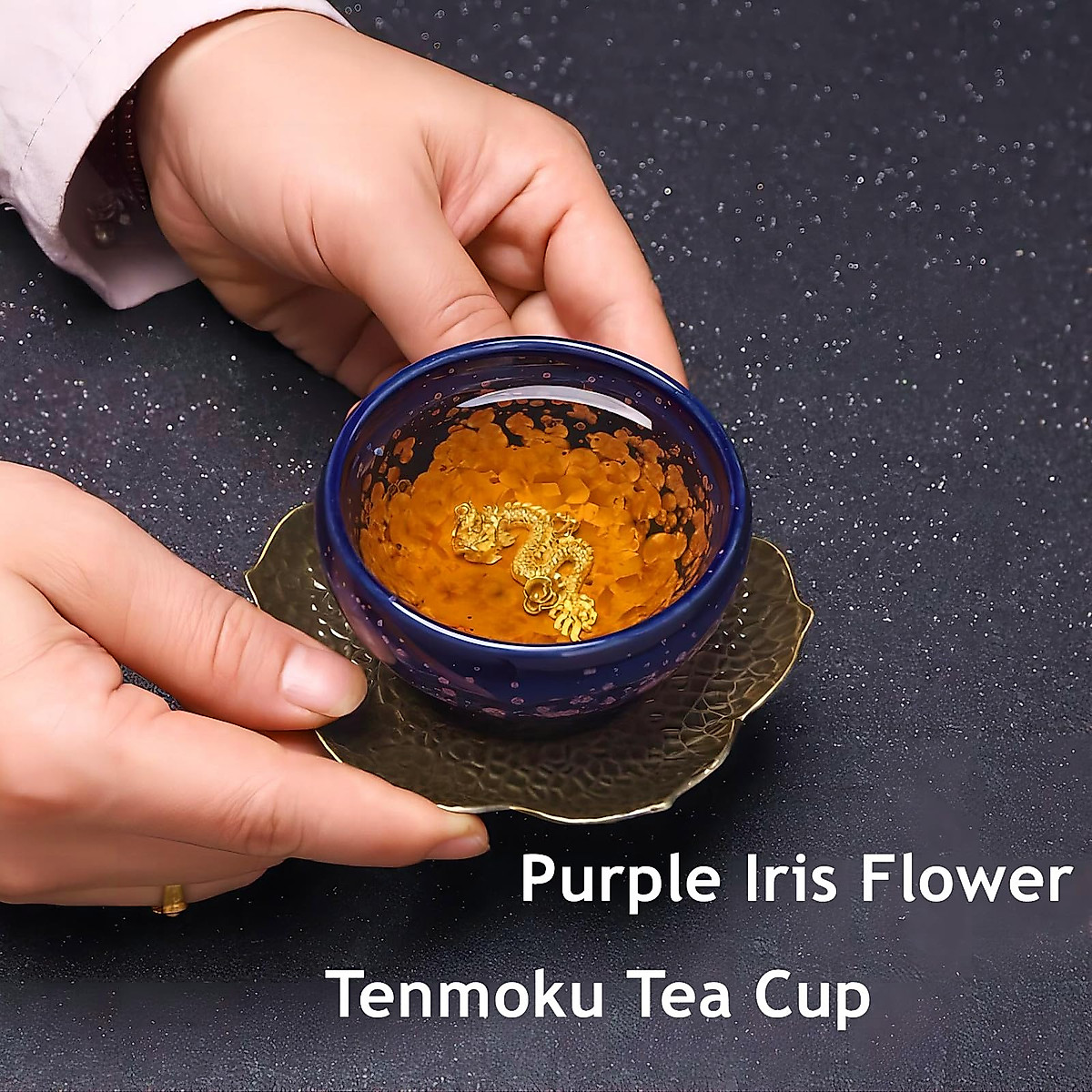 Dragon and Phoenix Tea Cups Set of 2, Handmade Jianzhan Tenmoku Tea Cup, Chinese Small Ceramic Kungfu Tea Cups (Purple)