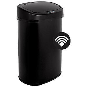 HCY Trash Can, 13 Gallon Automatic Waste Bin Mute Metal Garbage Can with Lid Stainless Steel 50 Liter for Kitchen, Office, Bedroom, Bathroom, Living Room (Black)