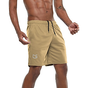G Gradual Men's 7" Workout Running Shorts Quick Dry Lightweight Gym Shorts with Zip Pockets (Light Khaki Large)