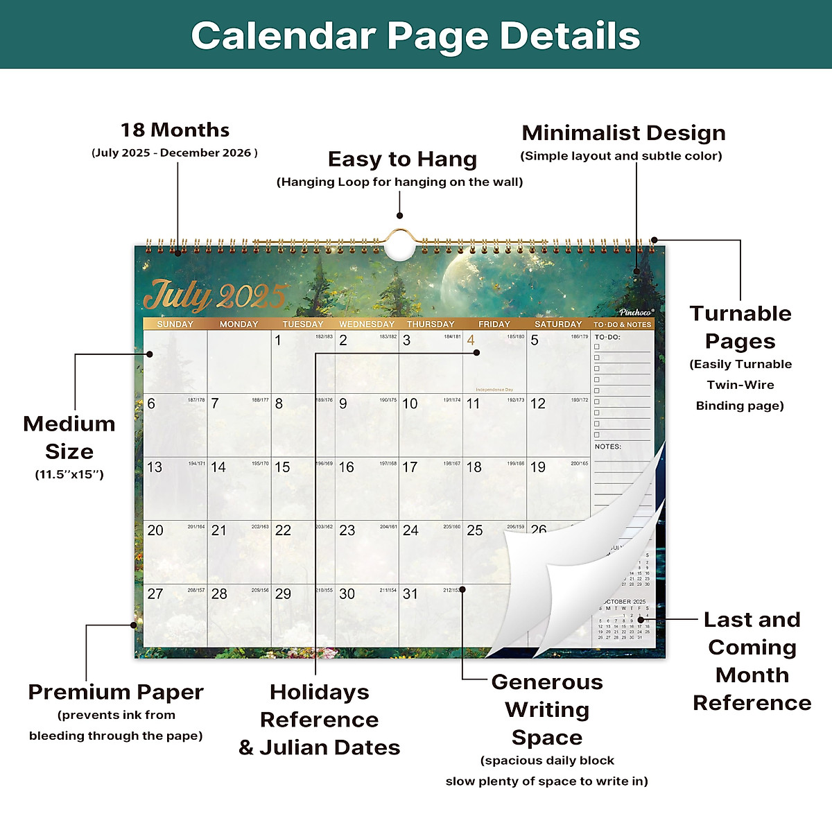 2023-2024 wall Calendar - Calendar 2023-2024 with Julian Date, July 2023 - December 2024, Twin-Wire-Bound, 14.8”x 11.57”, Thick Paper Perfect for Organizing & Planning, 6 Different Background Patterns