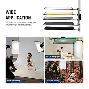 NEEWER Foldable Scrim Flag Kit, 24x36in/60x90cm 5 in 1 Photography Flag Panel Lighting Reflector Diffuser Light Modifier Shaper for Soft, Diffused & Light Effects, Carry Bag Included, SF6090F