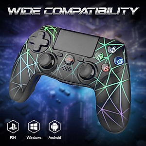 Wireless Controller for PS4,1000mAh Battery -3.5mm Audio Jack -RGB Light and 6-axis Gyro Sensor,Dual-shock Gamepad Joystick Compatible with PS4/PS3/Android/Windows(Crackle Design)
