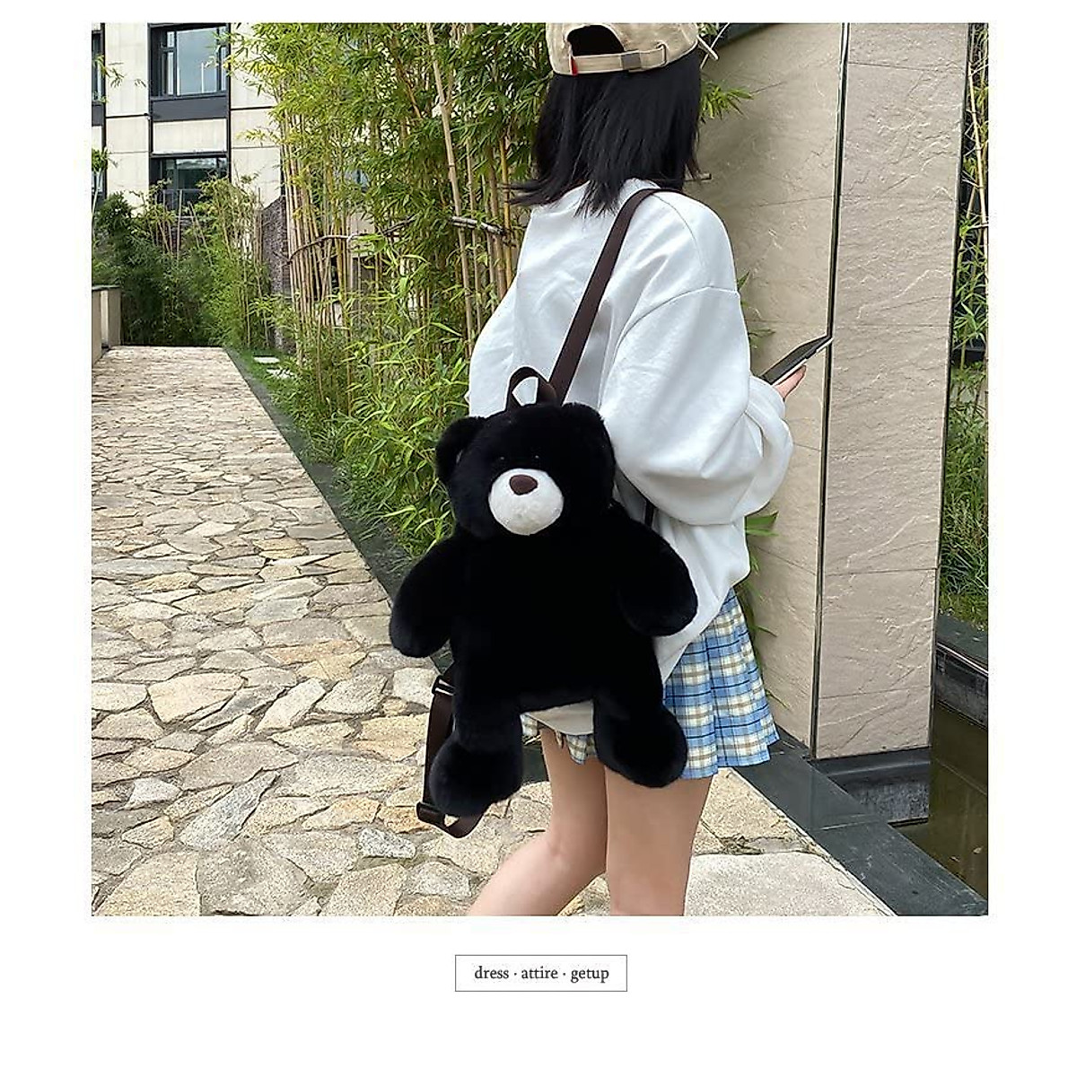 HIQUAY Cute Plush Backpack Fluffy Kawaii Bag for Girls Everyday Use (Black)