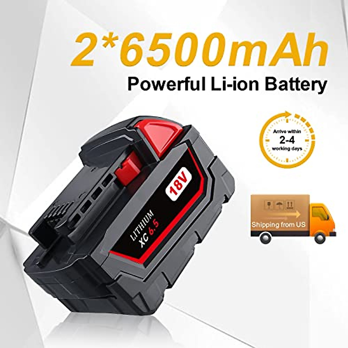CEENR 2Pack 6500mAh 18V Battery and Charger Replacement for Milwaukee M 18 18 Volt Li-ion Compatible with Milwaukee Baterias Charger Combo 48-11-1840, 48-11-1811, 48-11-1820, 48-11-1822, 48-11-1828