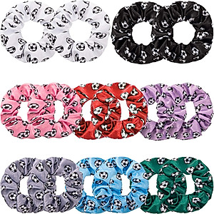 Syhood 16 Pieces Soccer Hair Scrunchies Soccer Hair Ties Elastic Sports Ball Bands Ponytail Holders Ties Accessories Graduation Gift for Girls Women Players Coaches Teams