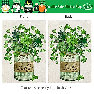 CROWNED BEAUTY St Patricks Day Garden Flag 12x18 Inch Double Sided for Outside Small Burlap Green Shamrocks Clovers Mason Jar Lucky Welcome Yard Holiday Flag CF727-12