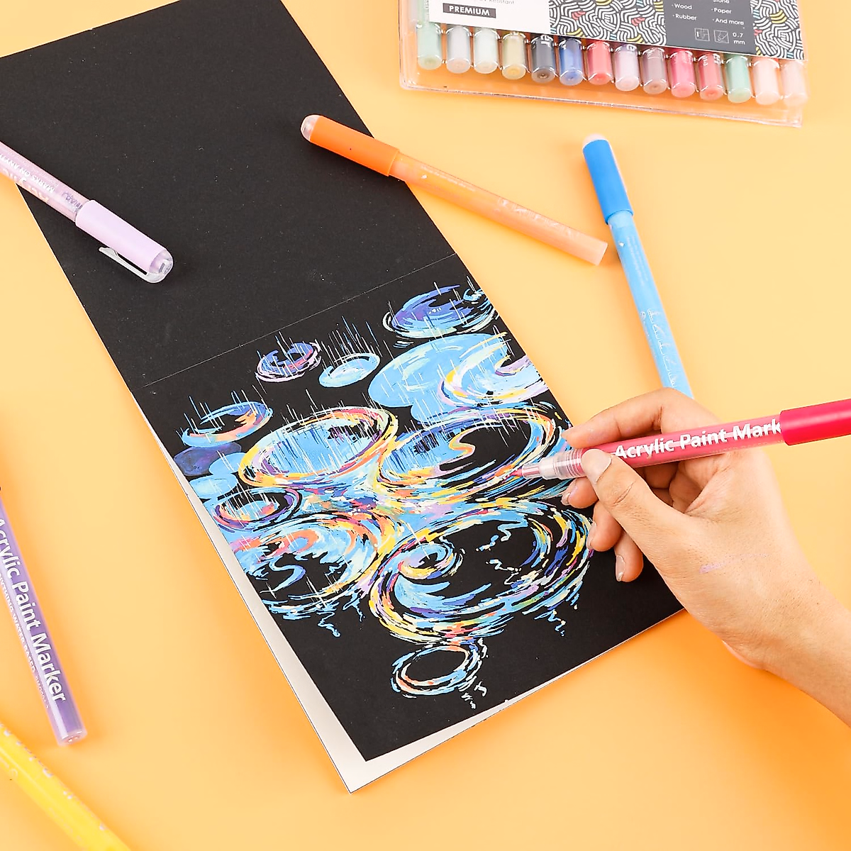 Grabie Acrylic Paint Pens - 28 Color Extra Fine Tip Markers for Painting Various Surfaces - Premium Art Supply Set