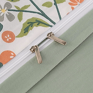 BUPIRD Floral Twin Duvet Cover 100% Soft Cotton 3 Pieces Flower Bedding Set for Girls Fresh Chic Garden Style Green Botanical Floral Pattern Printed Twin Flower Duvet Cover, with Zipper Closure