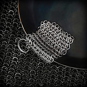 Mythrojan Chainmail Stainless Steel Scrubber: Ideal for Cleaning Cast Iron Skillet, Wok, Cooking Pot, Griddle or Cast Iron Cauldron Maintenance