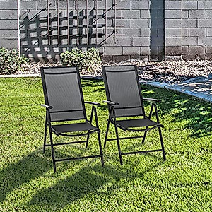 Sophia & William Patio Sling Dining Chairs Set of 2 Foldable and Portable, Outdoor High Back Folding Textilinene Chairs 7 Levels Adjustable for Porch Poolside Balcony Backyard, Black