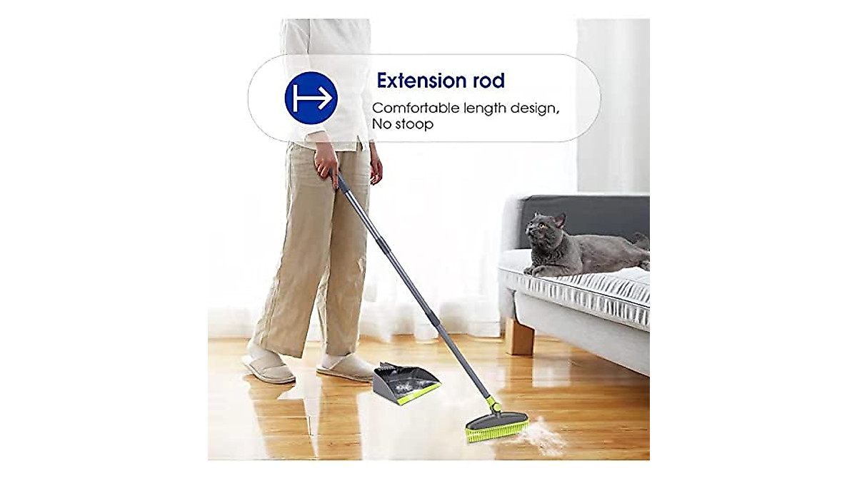 Adjustable Rubber Push Broom & Dustpan Set for Easy Cleaning