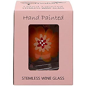 Maturi Hand Painted Flowers Stemless Wine Glass, 530ml, Gift Boxed (470401), Multicolor