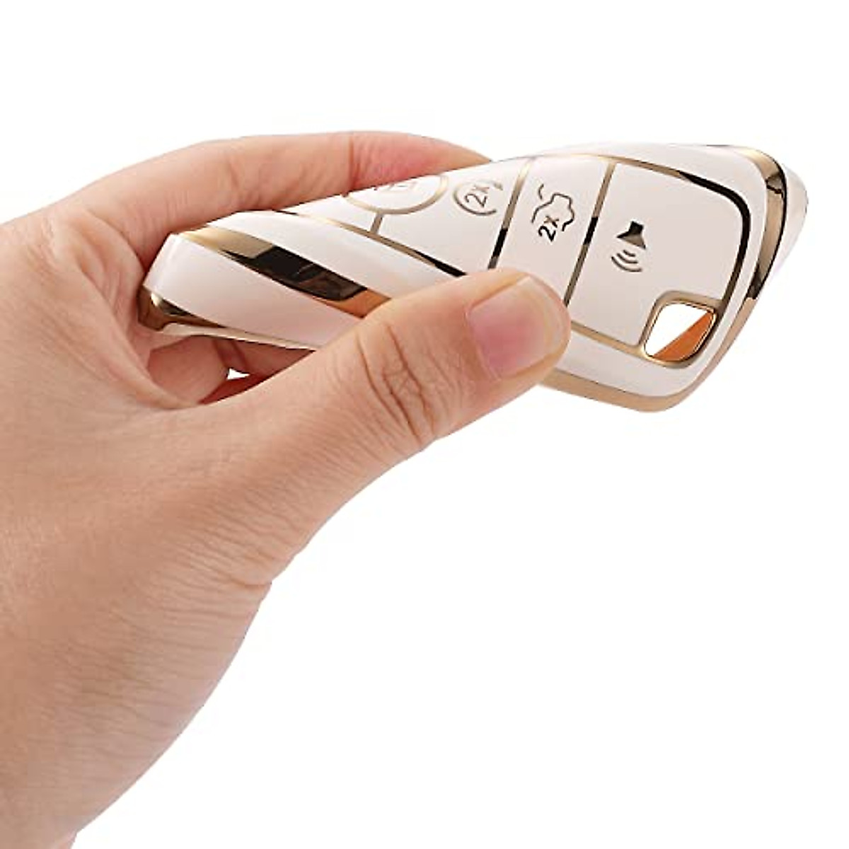 5 Button Ford Key Fob Cover with Keychain Soft TPU Full Protection Car Key Case for Edge Expedition Explorer Bronco Escape Mustang F150 Fusion Ranger Key Case Shell Remote Control,White