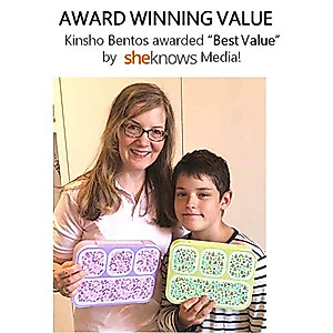 Bento Box for Kids Lunch-Boxes for Girls Boys | Food Safe Portion Snack Containers for Toddlers Pre-School | Cute Day-Care Meal Container BPA Free Lunches | Purple Green-Yellow 4 Compartments, 2 pack