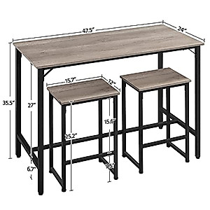 Yaheetech 3 Piece Bar Table Set, 47.5” Industrial Dining Table Set, Counter Height Table with Bar Stools Set of 2, Kitchen Breakfast Table and Chairs for Dining Room, Living Room, Apartment