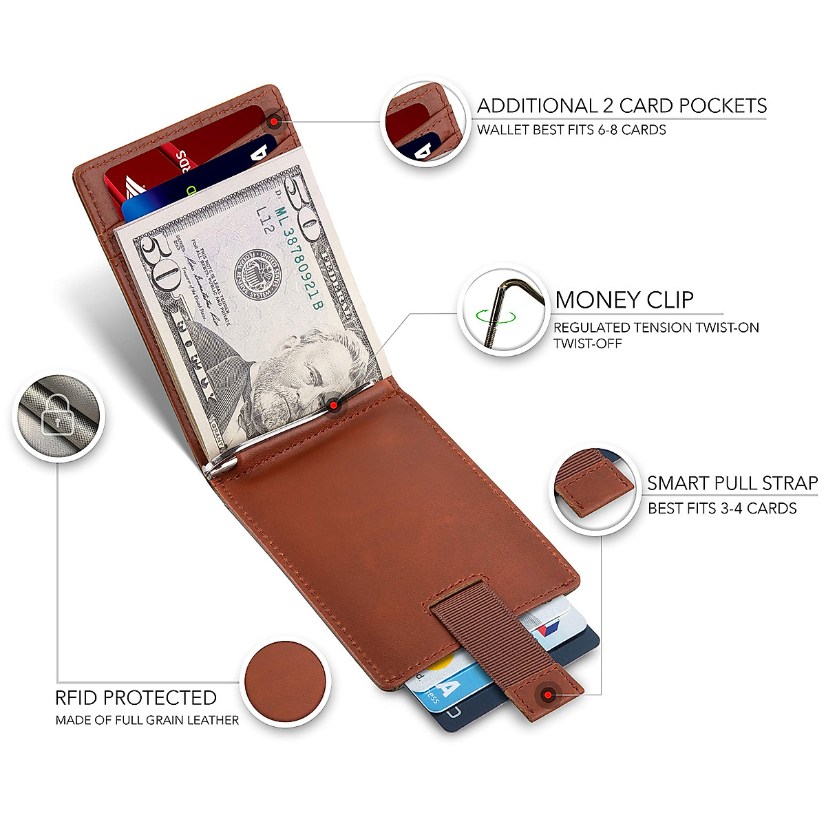 SERMAN BRANDS RFID Blocking Slim Bifold Genuine Leather Minimalist Front Pocket Wallets for Men with Money Clip Thin Gift (Salted Green 1.S)