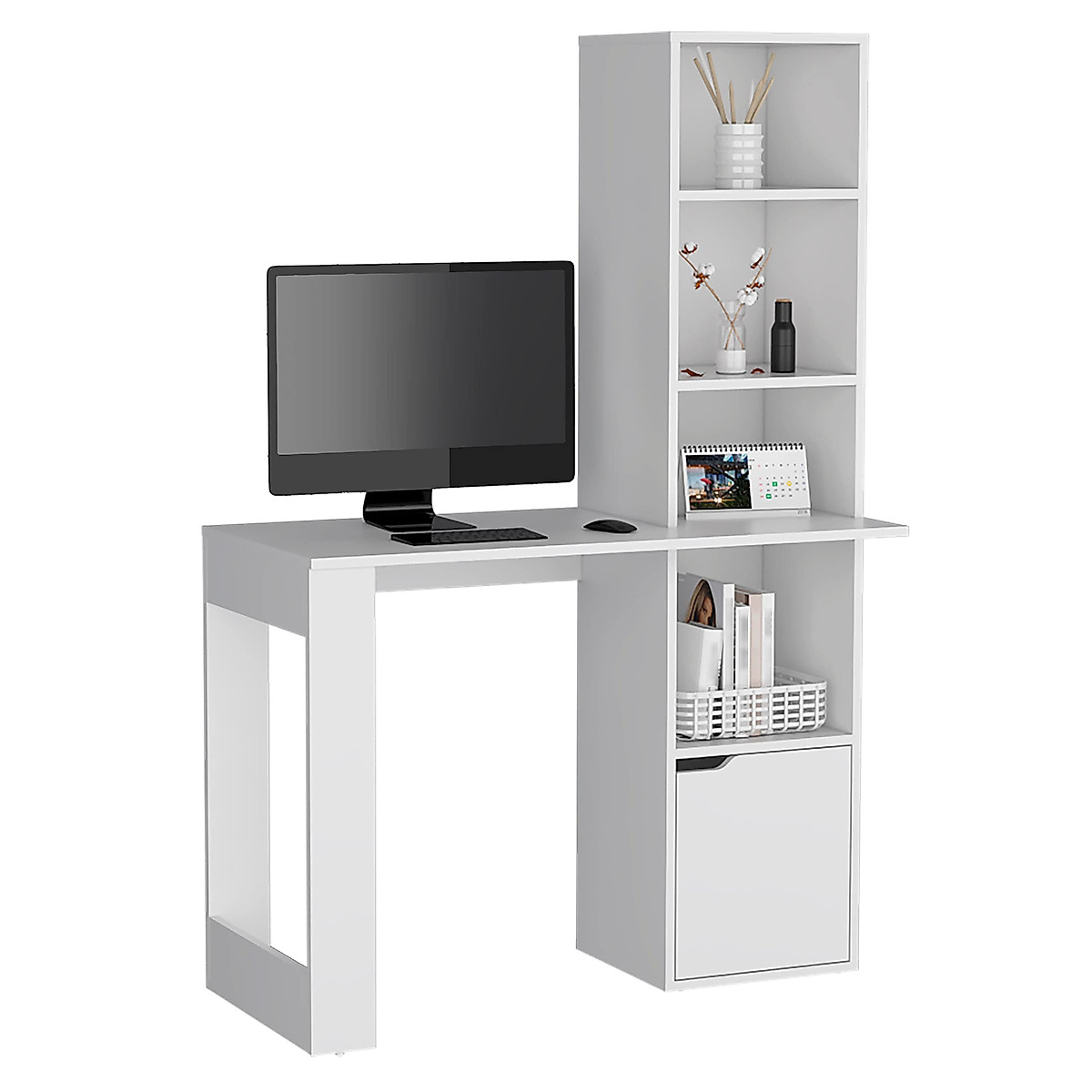 Depot E-Shop Ripley Writing personal Desk with Bookcase and Cabinet, White
