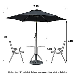 windaze 7.5ft Patio Table Umbrella - Outdoor Market Umbrella with Push Button Tilt and Crank for Garden, Lawn, Backyard, Deck, Pool and Beach, Black