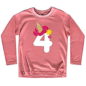 Unicorn 4th Birthday Girl Outfit 4 Year Old Shirt Fourth Birthday Baby Four Bday (Mauve - Long Sleeve, 5 Years)