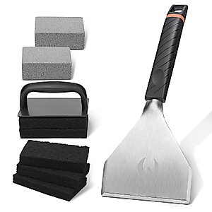 HOMENOTE Griddle Cleaning Kit for Blackstone, Professional Griddle Scraper Kit with Reinforced Heavy Duty Griddle Scraper, Grill Bricks, Scouring Pads with Handle 9pcs