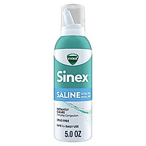 Vicks Sinex Saline Nasal Spray, Drug Free Ultra Fine Mist, Clear Everyday Sinus Congestion Fast, Clear Mucus from a Cold or Allergy, Daily Use 5.0 fl oz