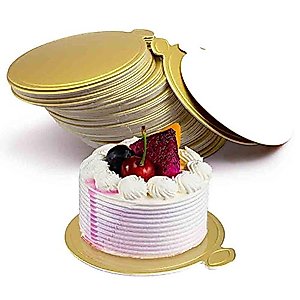 HANSGO Mini Round Golden Cardboard Cake Base, Mousse Cake Boards100PCS Cake Paper Plates Circle Cardboard Base Dessert Board Base Grease