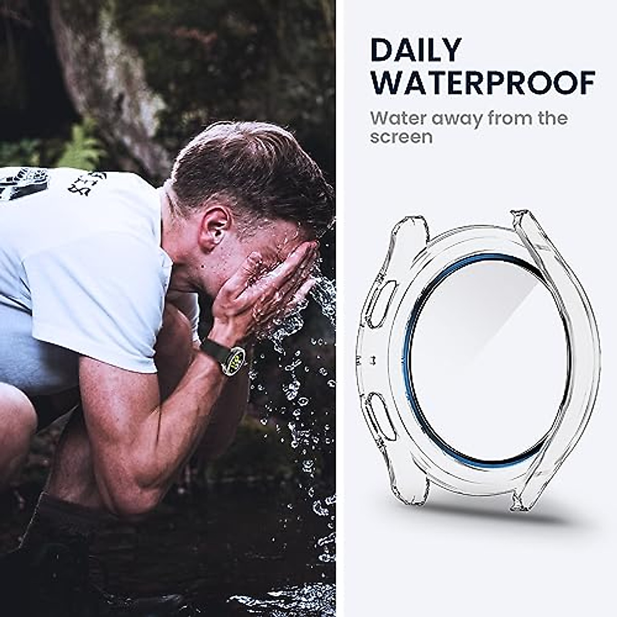 Tensea for Samsung Galaxy Watch 5 2022 & 4 2021 Waterproof Screen Protector Case 44mm Accessories, Protective Face Cover for 44 mm, Hard Bumper Built-in Tempered Glass Film Women Men