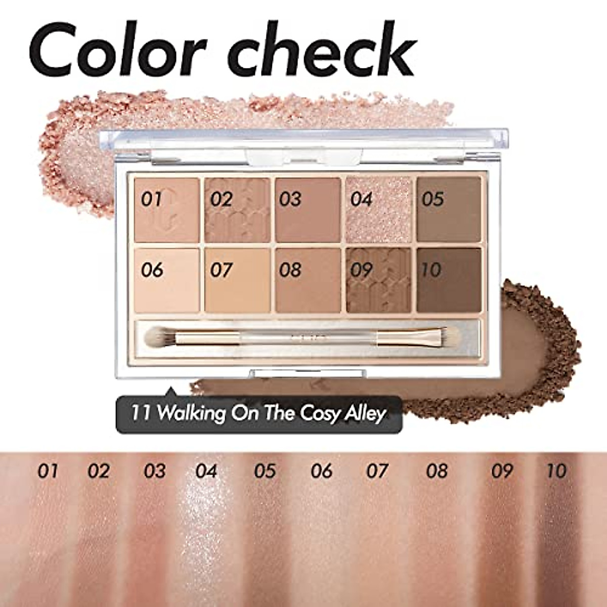 CLIO Pro Eye Shadow Palette, Matte, Shimmer, Glitter, Pearls, Highly Pigments, Long-Wearing (011 WALKING ON THE COSY ALLEY)