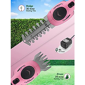 Lichamp 2-in-1 Electric Hand Held Grass Shear Pink Hedge Trimmer Shrubbery Clipper Cordless Battery Powered Rechargeable for Garden and Lawn, CGS3602PK Pink