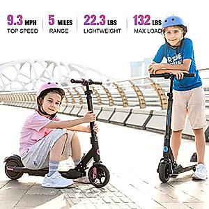 EVERCROSS EV06C Electric Scooter, Foldable Electric Scooter for Kids Ages 6-12, Up to 10 MPH & 5 Miles, LED Display, Colorful LED Lights, Lightweight Kids Electric Scooter (Black Blue)…