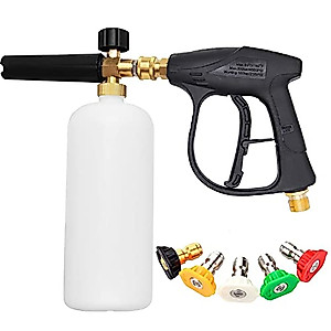 Ikaufen Pressure Washer Gun with Foam Cannon, Car Washer Gun Kit, High Pressure Soap Foam Lance with 5 Pressure Washer Nozzle Tips, 3600 PSI