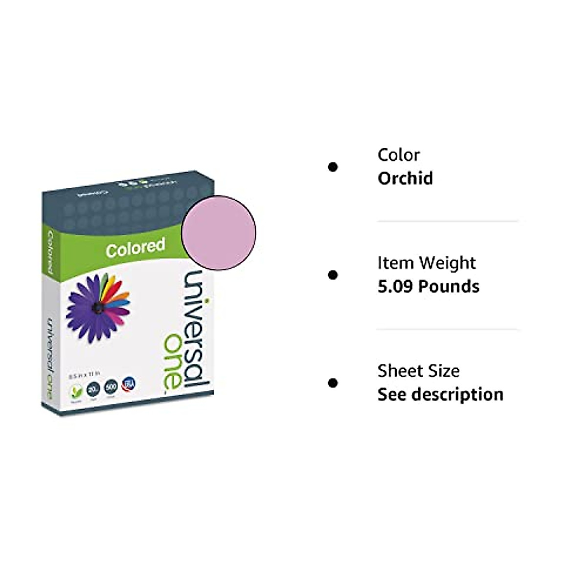 Universal 11212 Colored Paper, 20lb, 8-1/2 x 11, Orchid, 500 Sheets/Ream, UNV11212