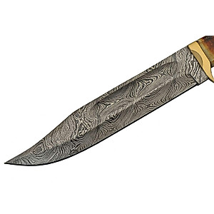 Szco Supplies 13"" Bone/Turquoise Handle Damascus Steel Bowie Blade Knife with Sheath, brown/turquoise (DM-1256)