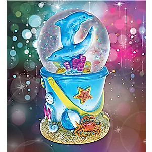 COTA Global Dolphin Sand Bucket Snow Globe - Water Globe Figurine with Sparkling Glitter, Collectible Novelty Ornament for Home Decor, for Birthdays, Christmas, and Valentine's - 65mm