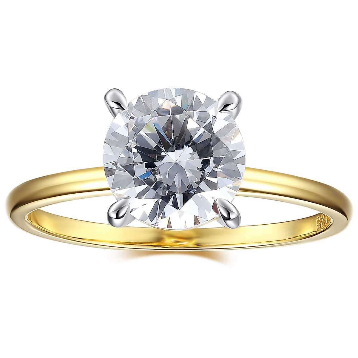 espere 18K Gold Plated Sterling Silver 2 Carat Cubic Zirconia Solitaire Engagement Ring | Women's Thin Band CZ Promise Ring (Round Cut, 4)