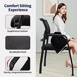 KLASIKA Desk Chair No Wheels with Adjustable Mesh Backrest, Arm Chair with Ergonomic Lumbar Support and Thickened Seats Cushion, Waiting Room Chairs for Office School Church Guest Reception