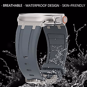 NewWays for Apple Watch Ultra 2 Band 49mm 45mm 44mm 42mm for Men, AP Wide Sport Liquid Silicone Rubber Band with Stainless Steel Adapter for Apple Watch Band for iWatch Series 8 7 6 5 SE Ultra Luxury