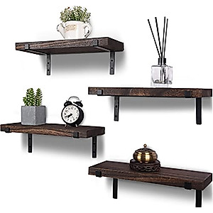 HXSWY Rustic Wood Floating Shelves for Wall Decor Farmhouse Wooden Wall Shelf for Bathroom Kitchen Bedroom Living Room Set of 4 Dark Brown