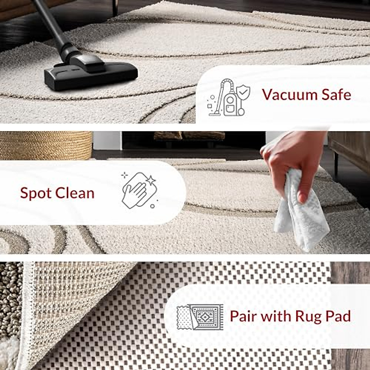 nuLOOM Carolyn Modern Shag Area Rug - 9x12 Shag Area Rug Transitional Cream Rugs for Living Room Bedroom Dining Room Nursery