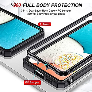 LeYi for Samsung Galaxy A53 5G Case with Slide Camera Cover + (2 Packs) Tempered Glass Screen Protector, 360 Full Body Military-Grade Phone Case with Kickstand, Black