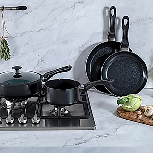 BK Vivid Ceramic Nonstick Induction 1.6QT Nonstick Saucepan with Pour Spouts, PFAS Free, Dishwasher Safe, Black